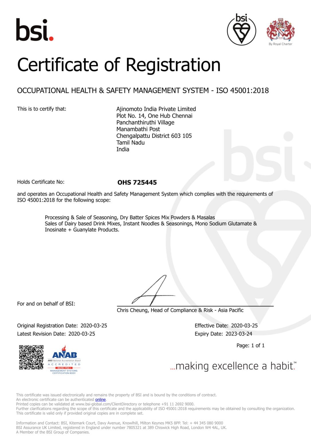 Ajinomoto India Certifications | Quality, Safety & Global Standards